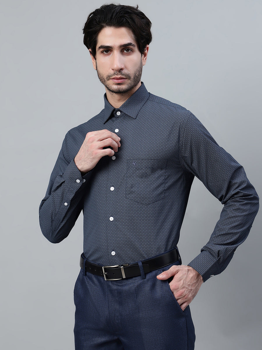 Men's Navy Blue Printed Full Sleeve Formal Shirt – Cantabil
