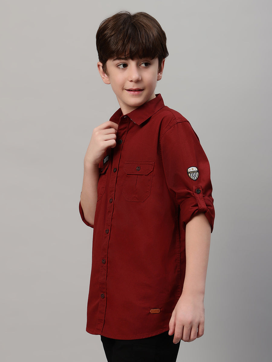 Boy's Maroon Solid Full Sleeve Shirt – Cantabil