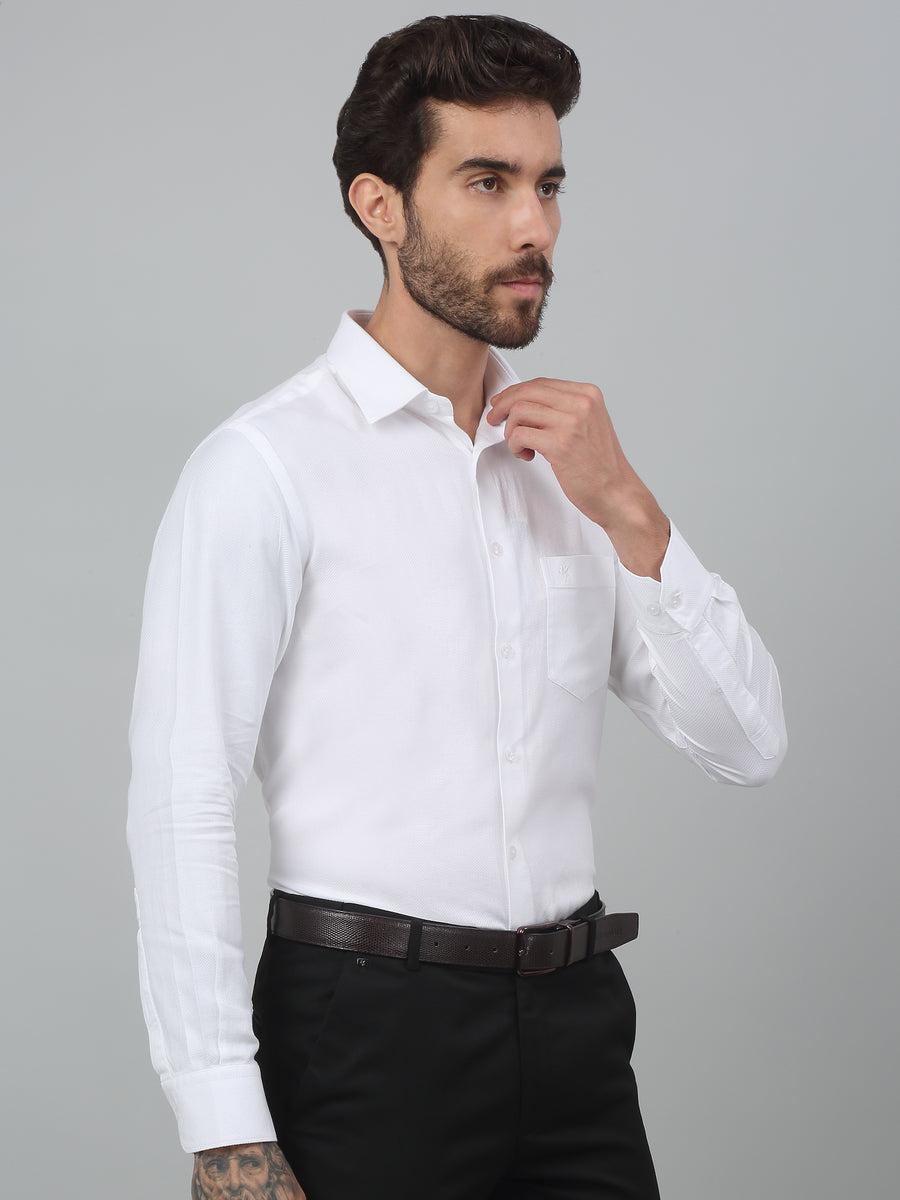 Cantabil White Self Design Full Sleeve Formal Shirt For Men