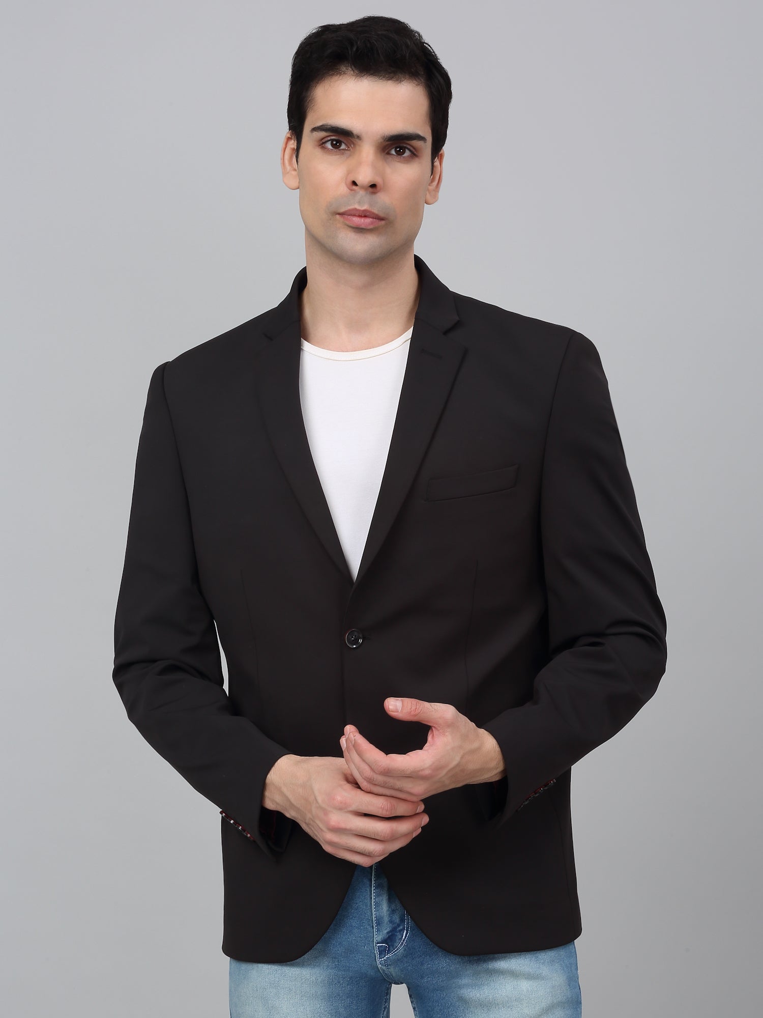 Men's Black Solid Notch Lapel Casual Blazer – Cantabil