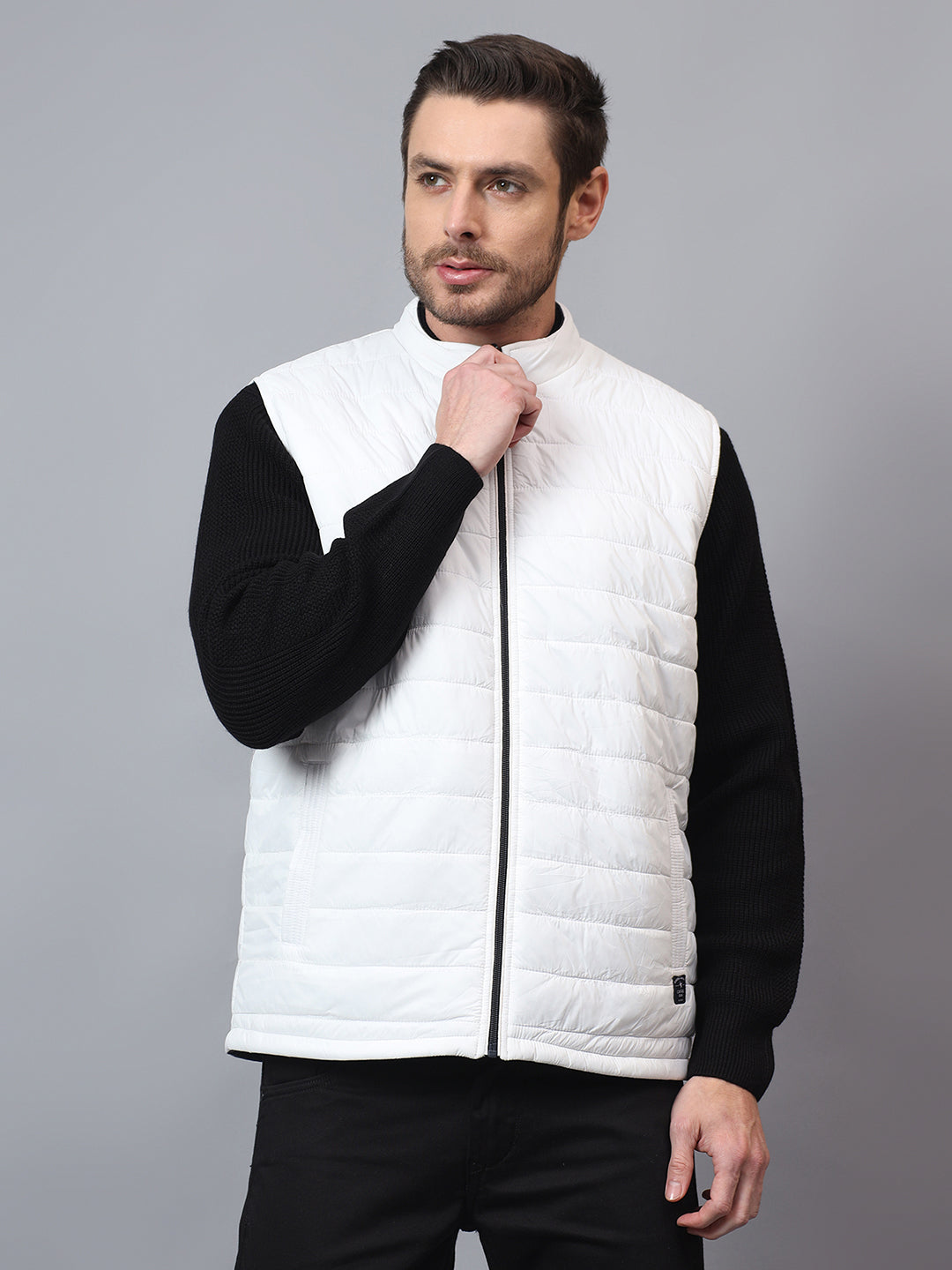 Men's White Solid Mock Neck Winter Reversible Jacket – Cantabil