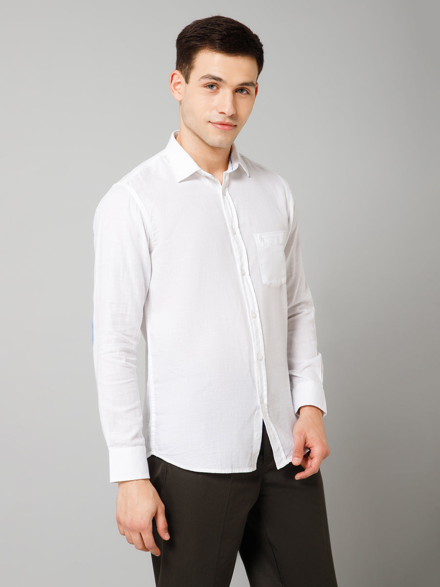 Cantabil Cotton Solid Full Sleeve Regular Fit White Casual Shirt for M