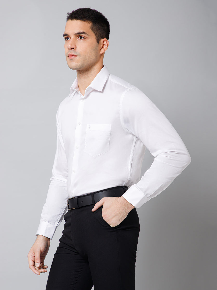 Cantabil Cotton Solid Full Sleeve Regular Fit White Party Wear Shirt f