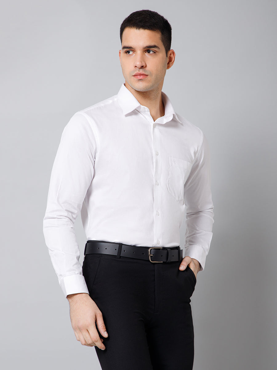 Cantabil Cotton Solid Full Sleeve Regular Fit White Party Wear Shirt f