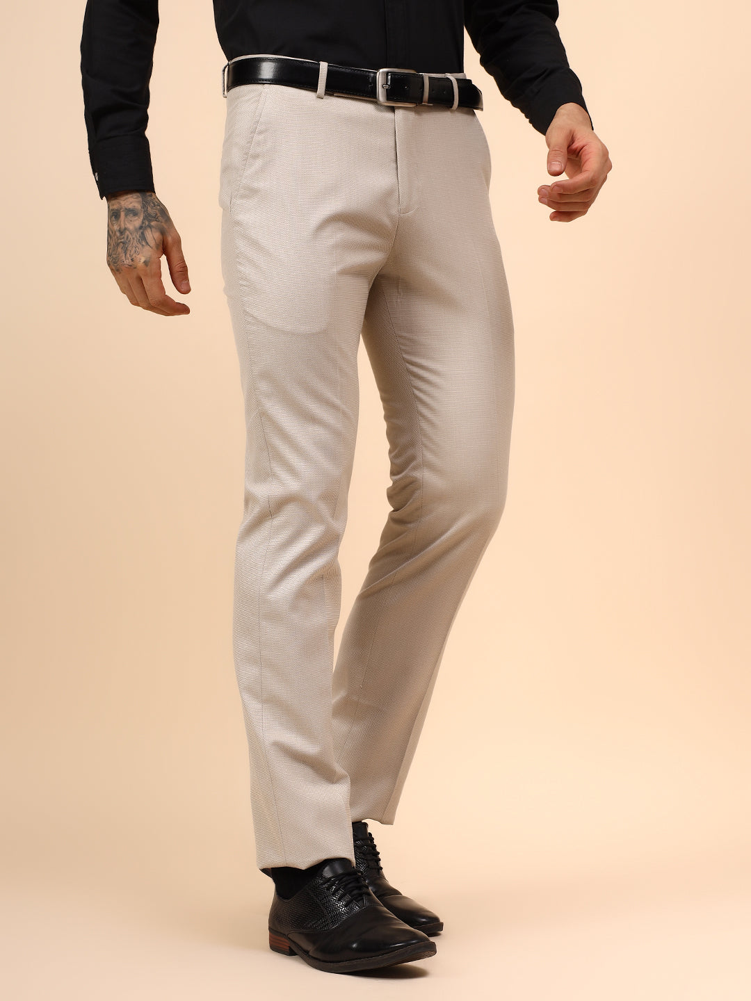 Men's Fawn Self Design Non Plated Regular Fit Formal Trouser – Cantabil