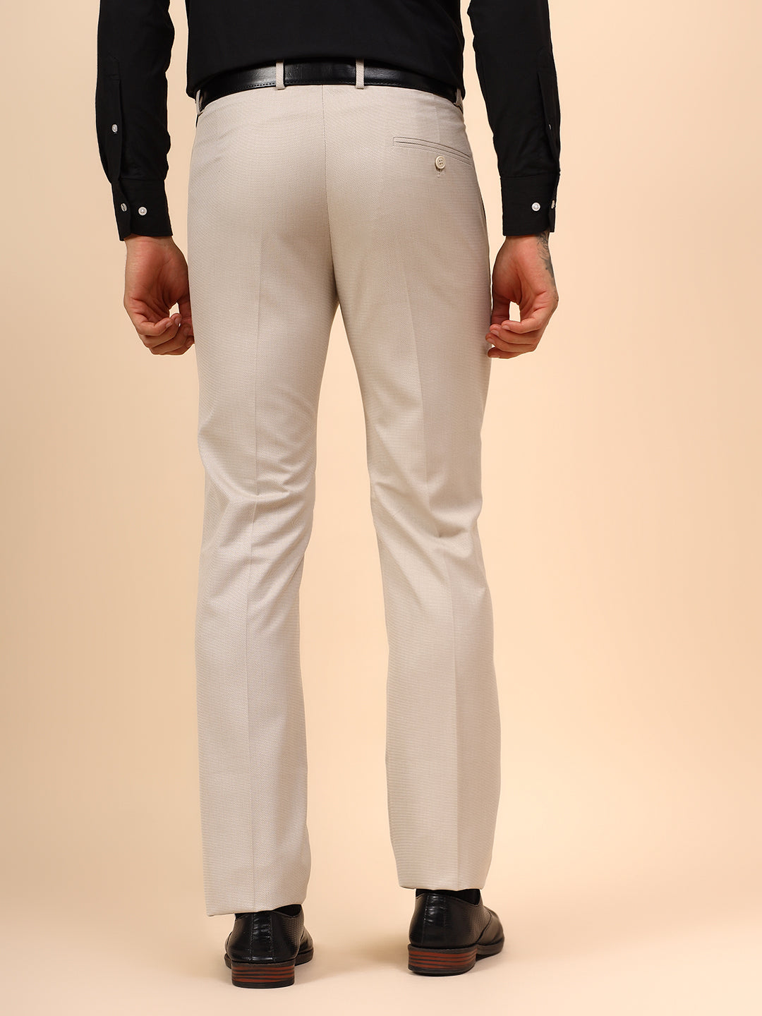 Men's Fawn Self Design Non Plated Regular Fit Formal Trouser – Cantabil